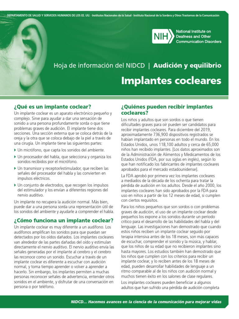cochlear-implants-spanish | PDF | Escuchando | Ciencias de la Salud