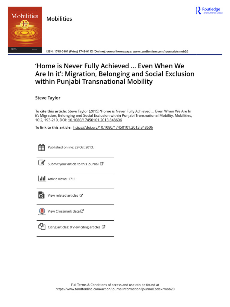 Punjabi Migration and Transnational Belonging | PDF | Dalit | Punjab