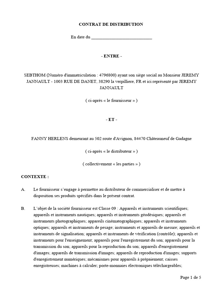 Contrat de Distribution | PDF | Assurance | Propriété intellectuelle