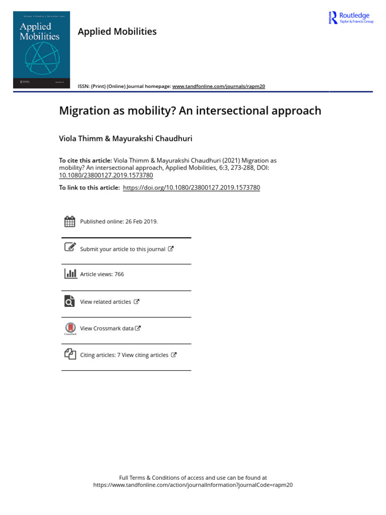 Migration As Mobility An Intersectional Approach | PDF | Intersectionality | Human Migration