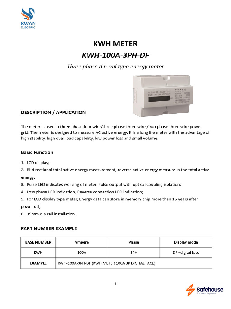 Three-Phase Energy Meter KWH-100A-3PH | PDF | Light Emitting Diode ...