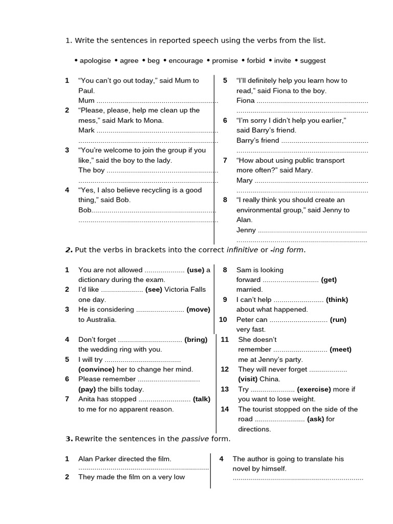 The worksheet to practice reported speech | PDF