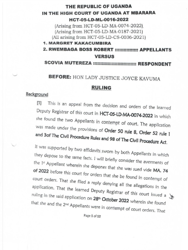 Jul. Margret Kakacumbira and Anor VS Scovia Mutereza | PDF