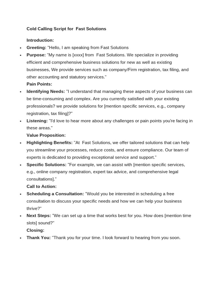Business Solutions Cold Call Script | PDF | Taxes | Business