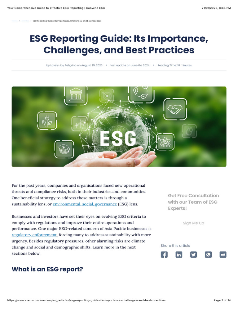 Your Comprehensive Guide To Effective ESG Reporting - Convene ESG | PDF | Governance | Business