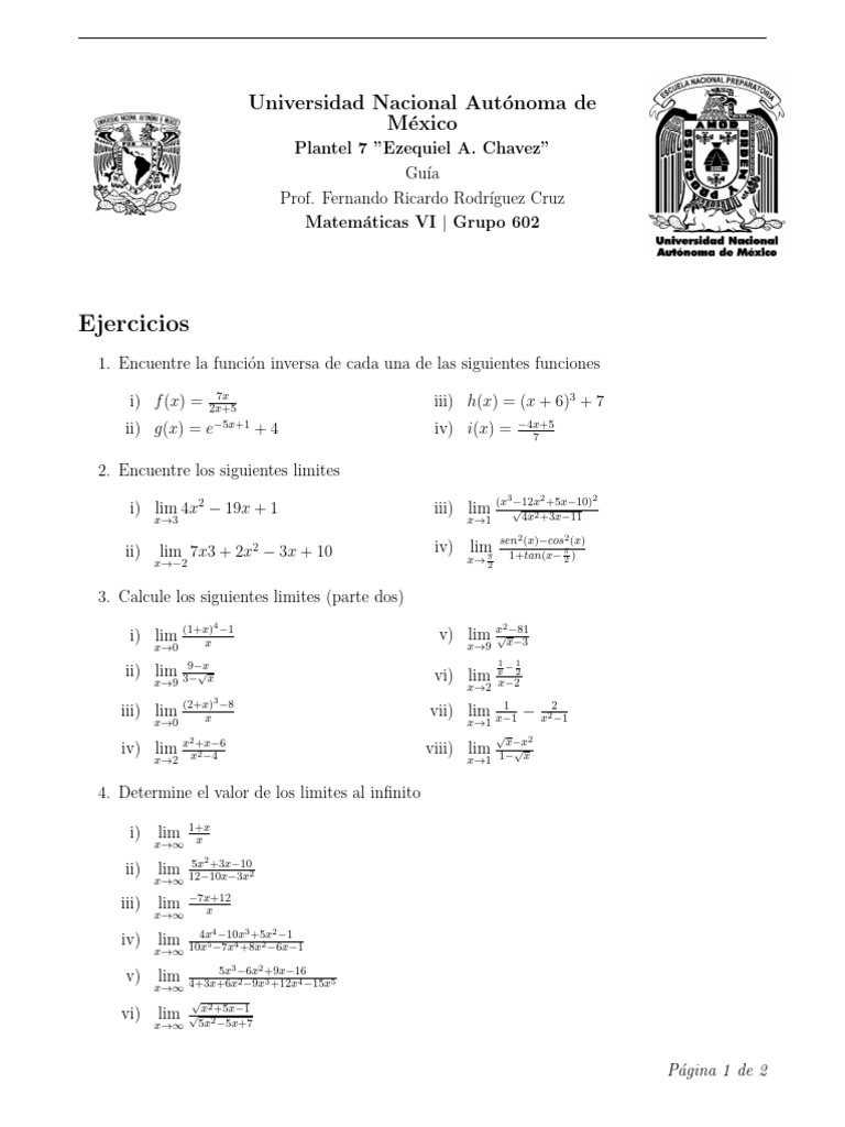 Ejercicios: Universidad Nacional Aut Onoma de M Exico | PDF | Matemáticas | Análisis matemático