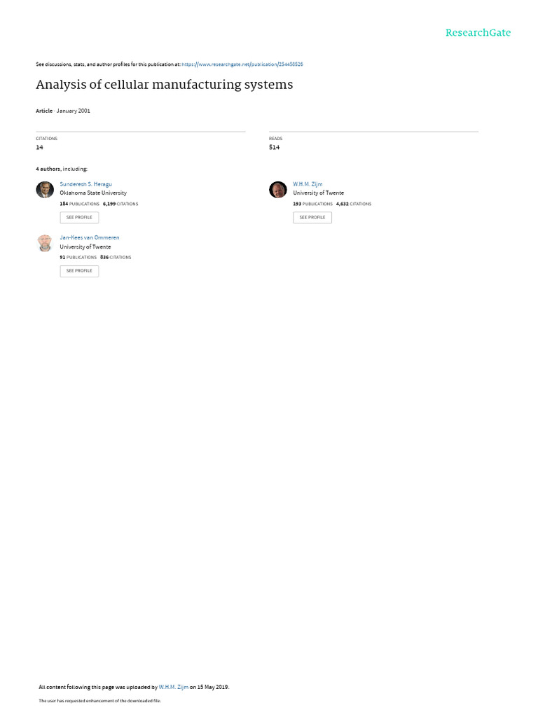Analysis of Cellular Manufacturing Systems | PDF | Simulation | Data