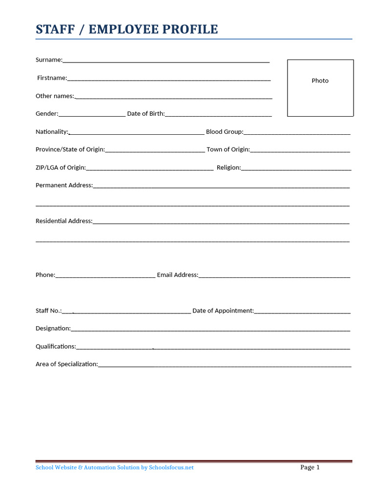 Staff Profile Capture Form | PDF