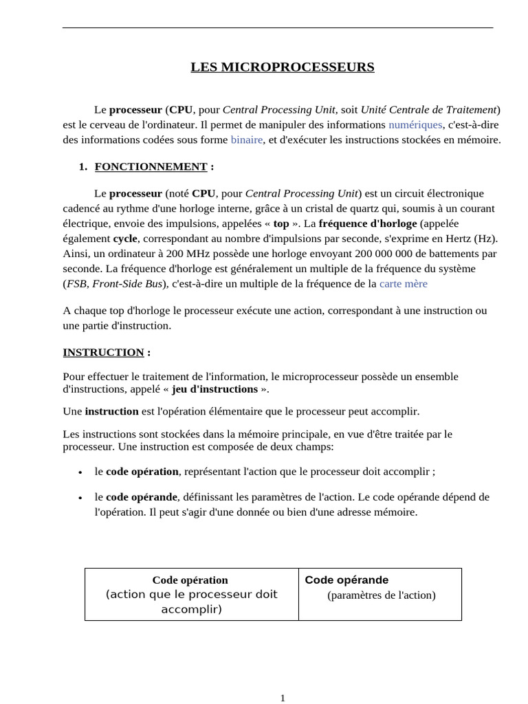 Fonctionnement du microprocesseur | PDF | Microprocesseur | Cache ...