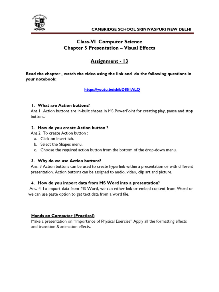 Assignment 13 Class VI | PDF