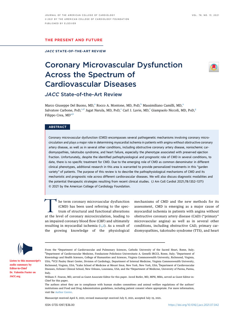 Coronary Microvascular Dysfunction Across The Spectrum of Cardiovascular Diseases | PDF ...