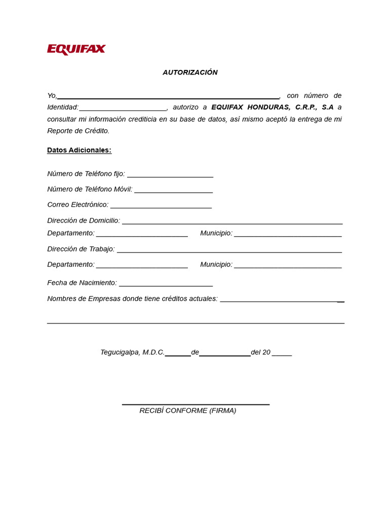 Equifax Honduras Autorizacion Consumidor | PDF