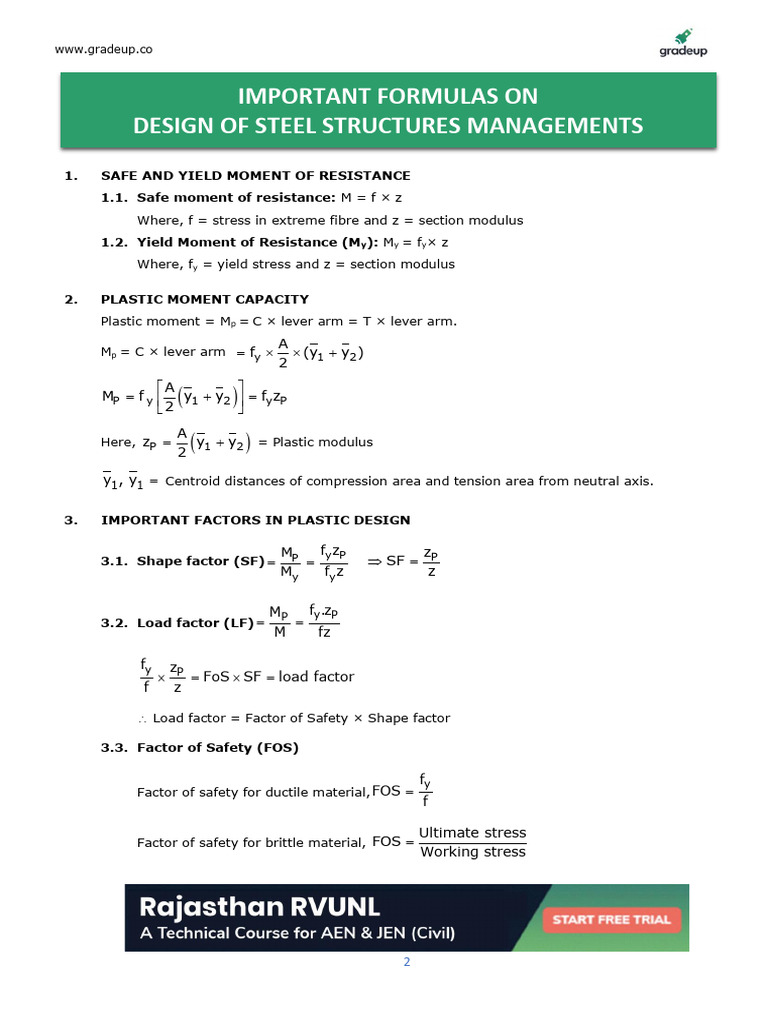 Important Formulas On Design of Steel Structures | PDF | Bending | Screw