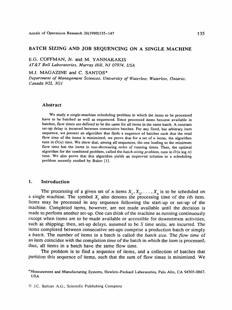 Batch Sizing and Job Sequencing Optimization | PDF | Time Complexity ...