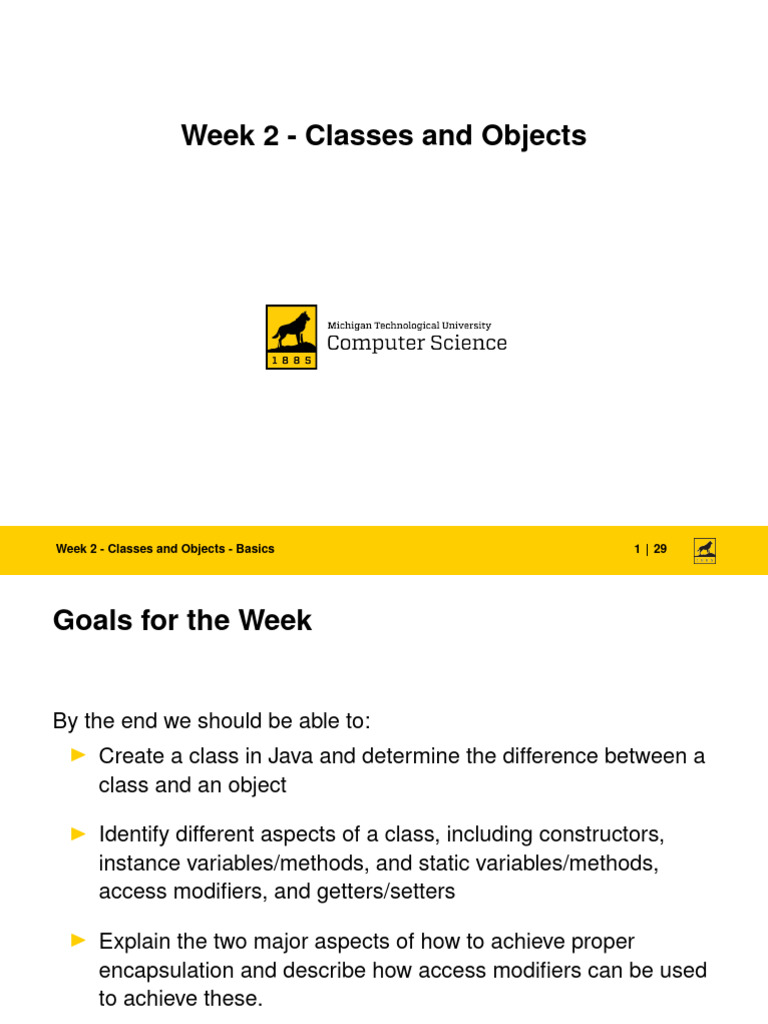 Cs1122 Week 2 Objects And Classes Pdf Method Computer Programming