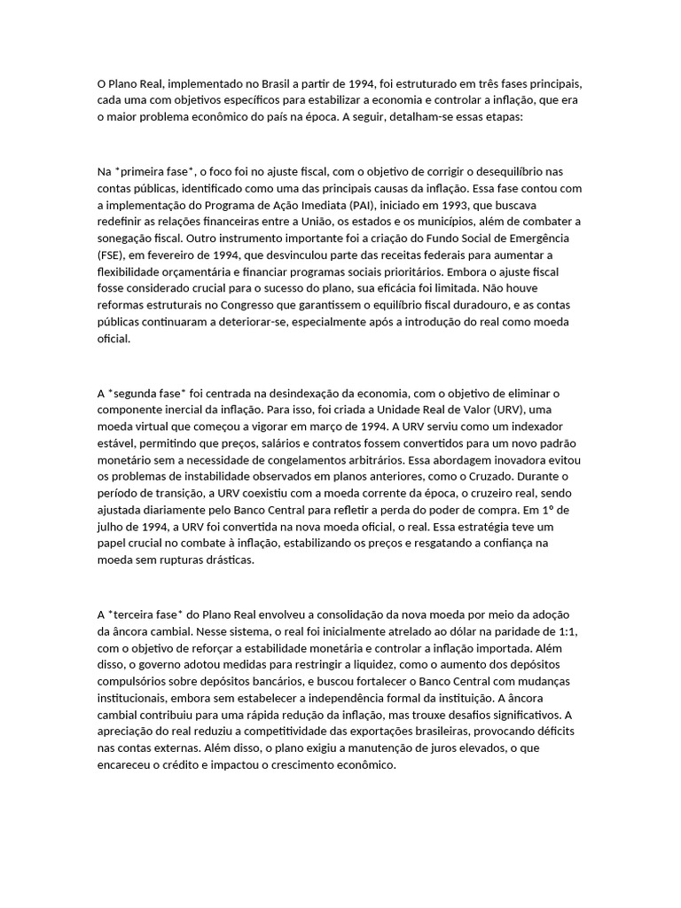 Resumo O Plano Real | PDF | Inflação | Economias