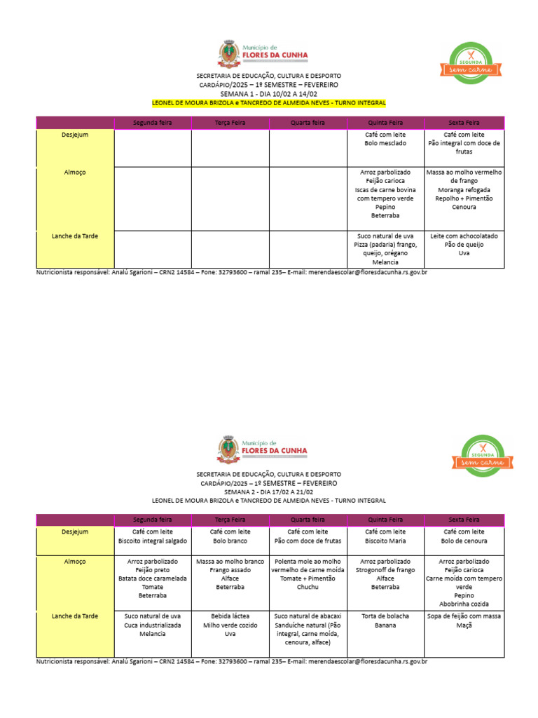 Cardápio Integral Dezembro 2025 | PDF | Massa | Culinária ocidental
