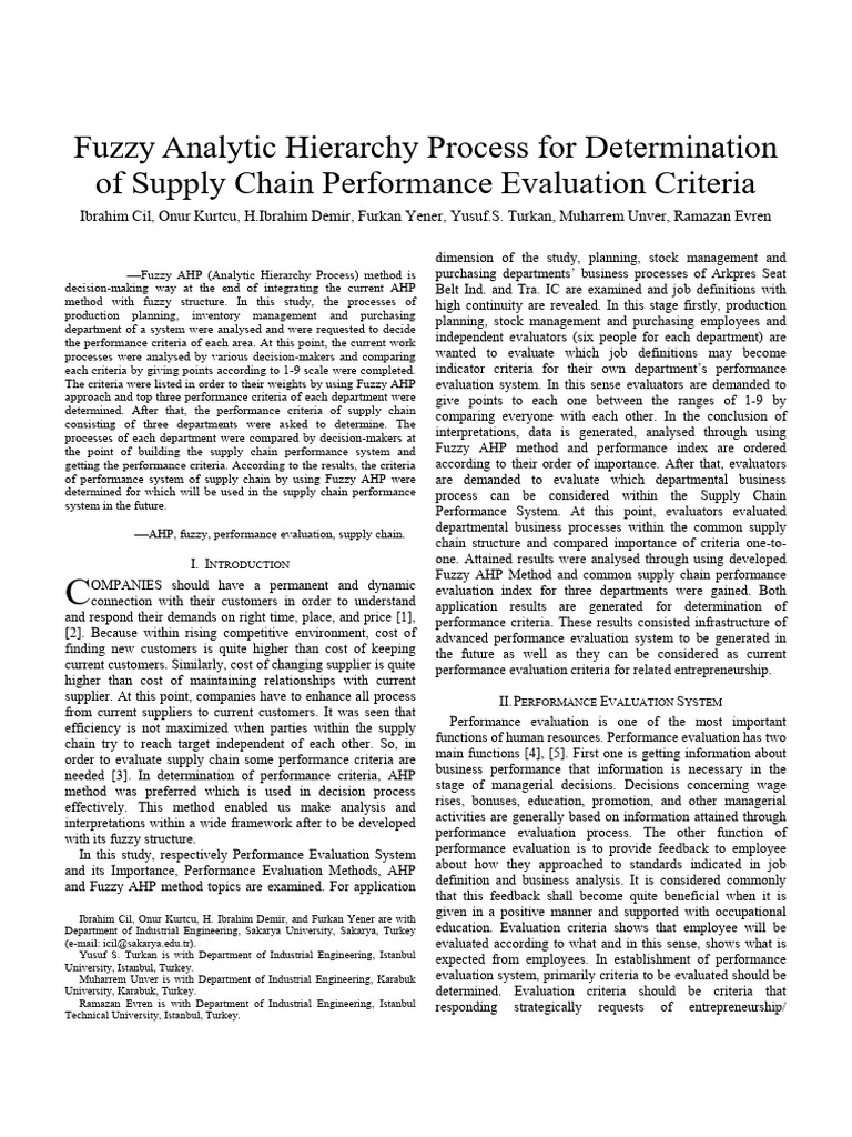 CIL&co - 07 Fuzzy Analytic Hierarchy Process For Determination of Supply Chain Performance ...