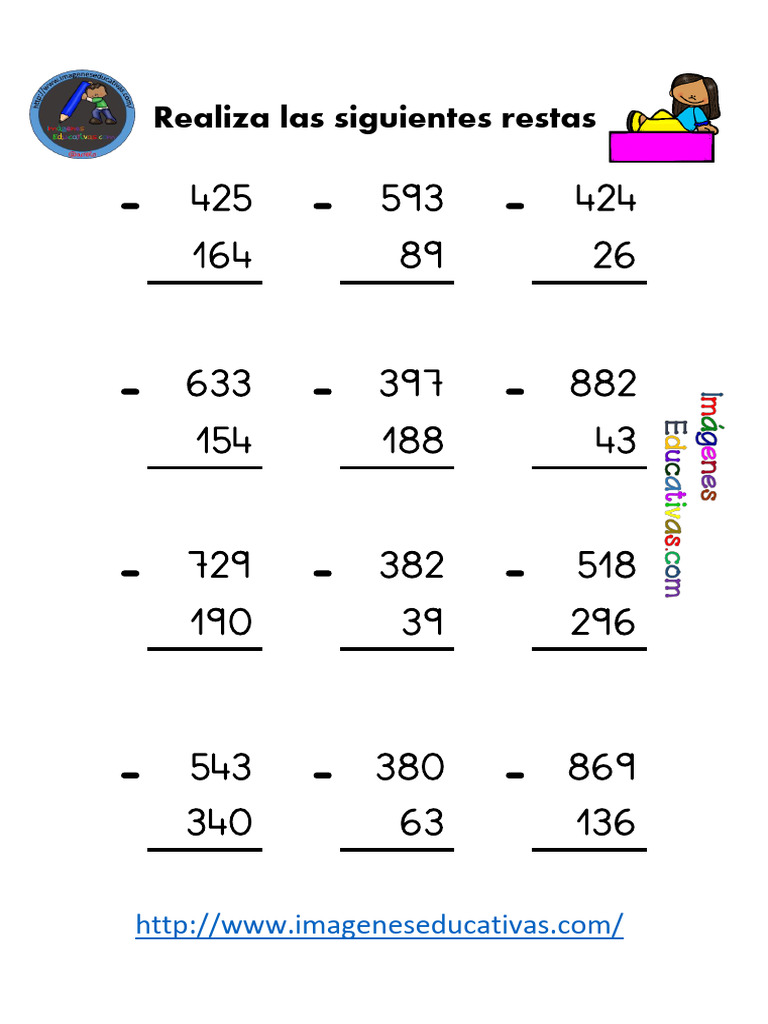 Restas Matemáticas para Practicar | PDF