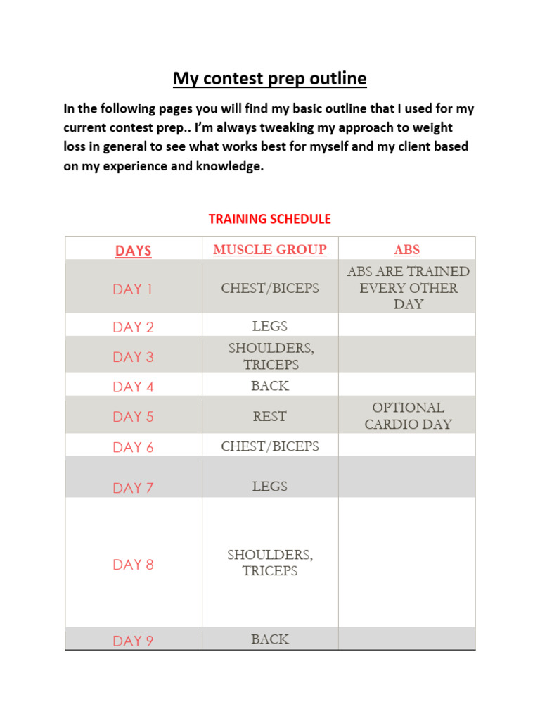 Contest Prep Training and Diet Plan | PDF | Strength Training | Aerobic ...