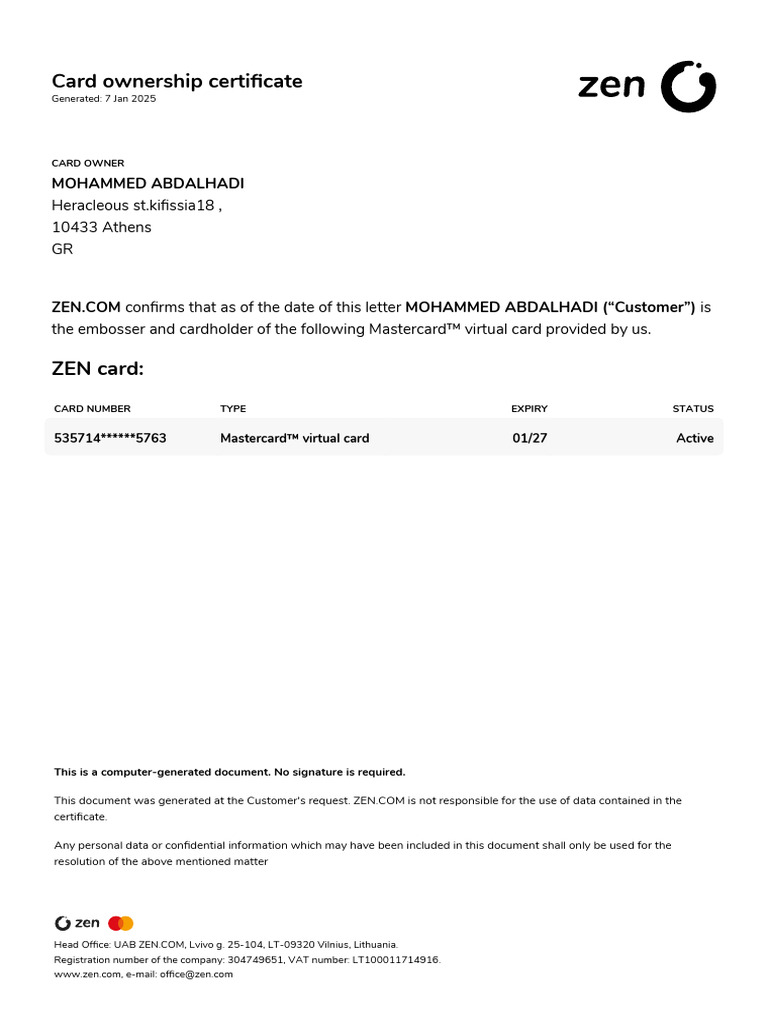 Card Certificate 5763-1 | PDF