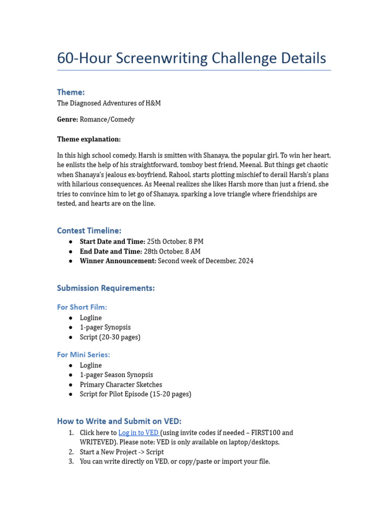 60 Hour Screenwriting Challenge Details | PDF