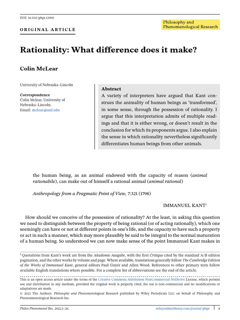 Mclear2023c Rationality | PDF | Immanuel Kant | Rationality