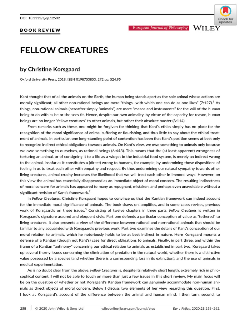 Mclear2020 - Fellow Creatures by Christine Korsgaard | PDF | Immanuel ...