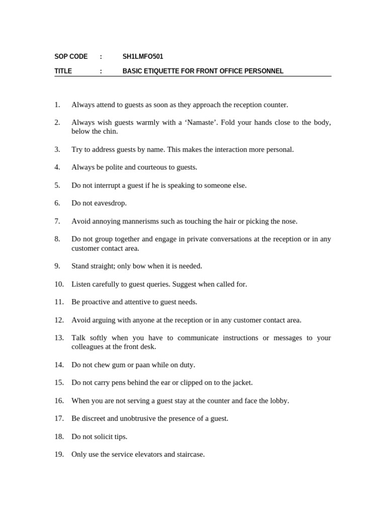 Front Office Etiquette Guidelines | PDF