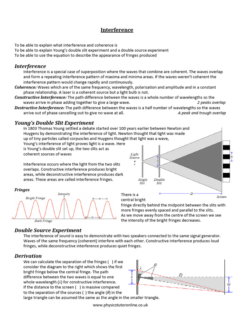 WAVES NOTES Interference | PDF | Wavelength | Coherence (Physics)