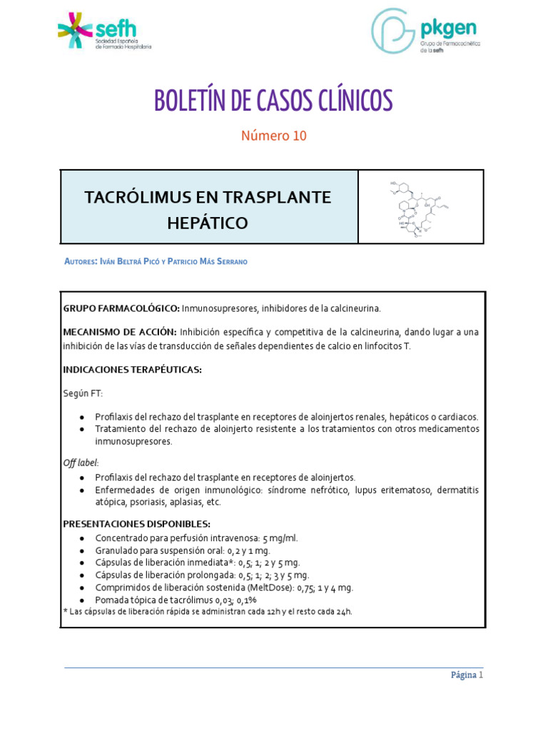 Boletín TACROLIMUS PMS v4 Compressed | PDF | Farmacocinética | Tratamientos médicos