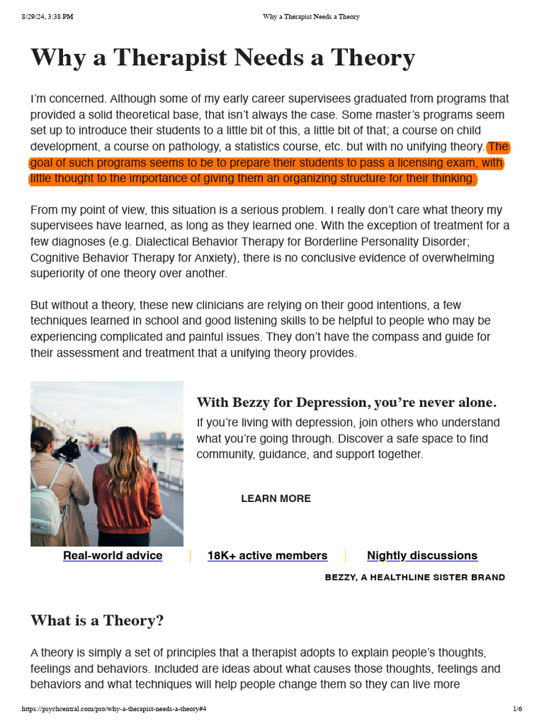 Why A Therapist Needs A Theory | PDF | Psychotherapy | Thought