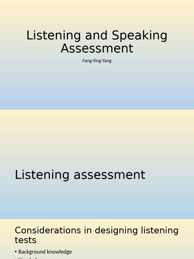 1131 9. Listening and Speaking Assessment | PDF | Vocabulary | Learning
