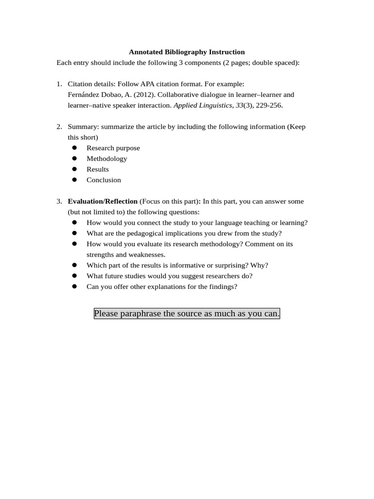 Guideline - Annotated Bibliography Instruction | PDF