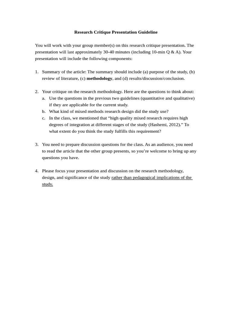 Guideline - Research Critique Presentation (Classroom and Mixed Methods ...