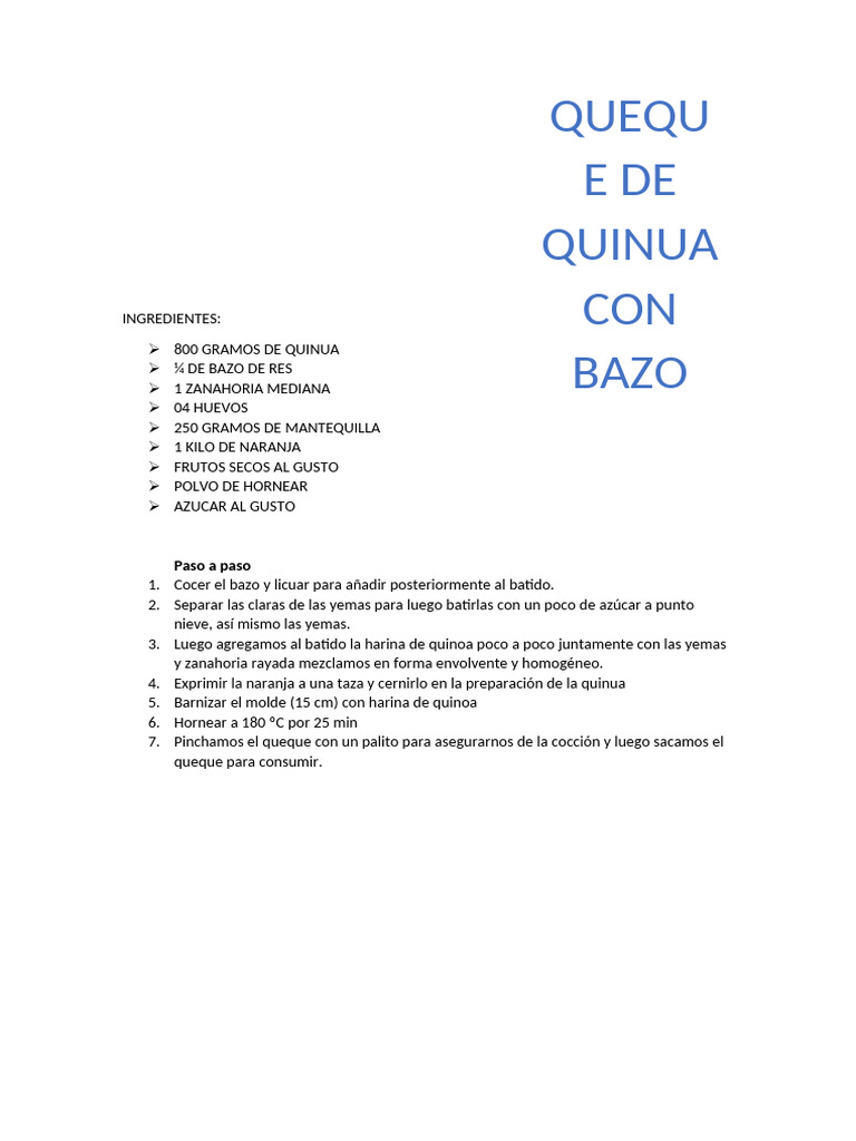 Queque de Quinua | PDF