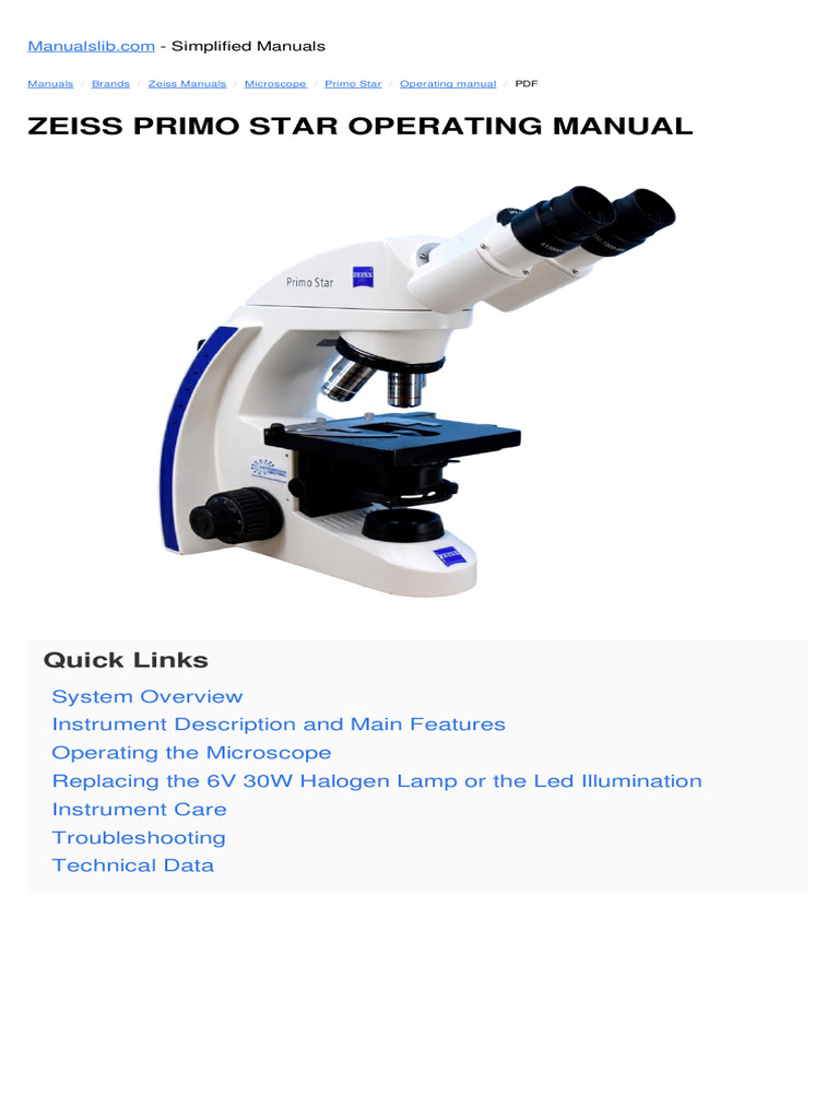 Manual de Usuario Microscopio Carl Zeiss Primo Star | PDF | Optics ...