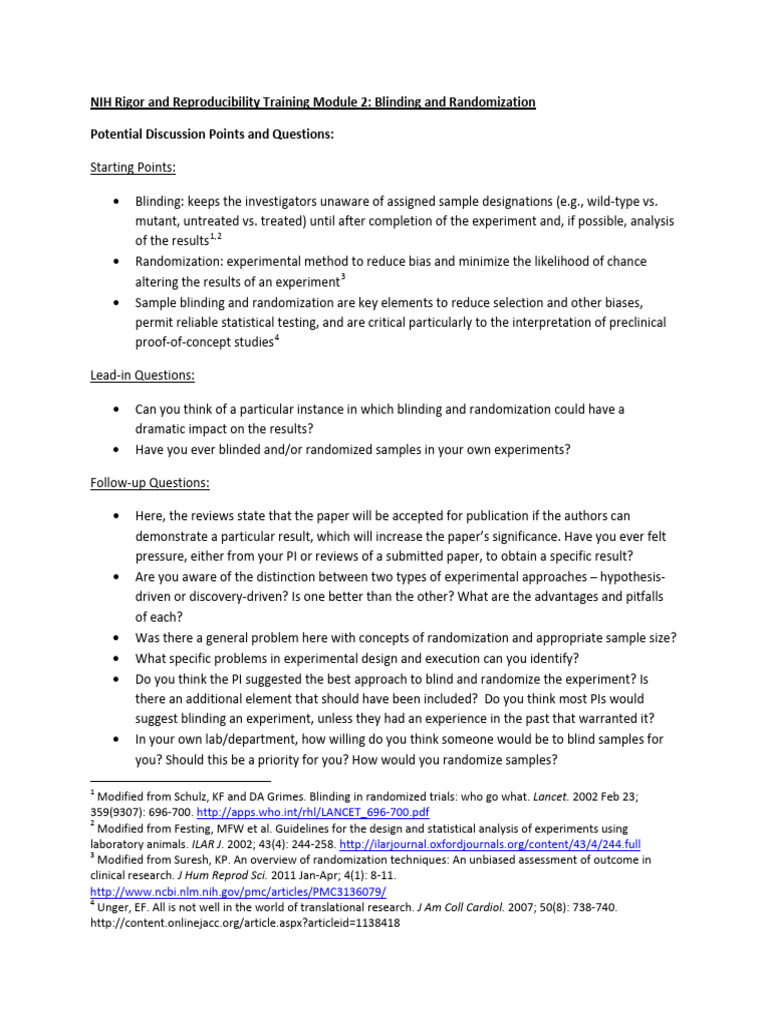 Blinding And Randomization Pdf Experiment Sampling Statistics