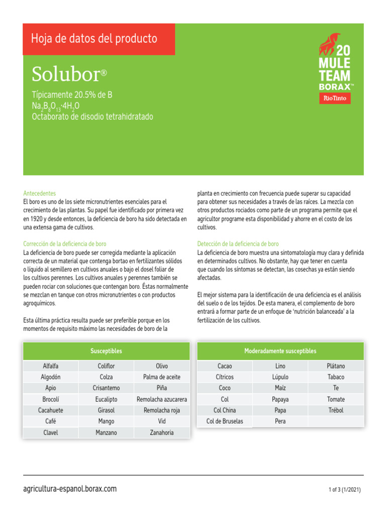 Solubor Ft | PDF | Fertilizante | Boro