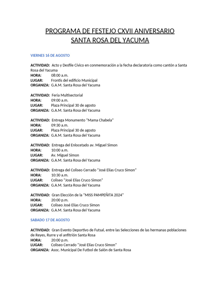 Programa Oficial de Festejo Cxvii Aniversario | PDF