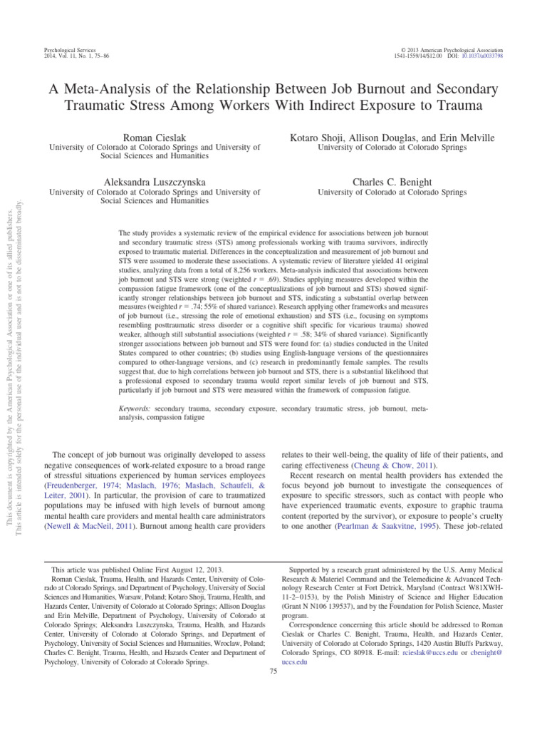 Job Burnout and Secondary Trauma Link | PDF | Psychological Trauma ...