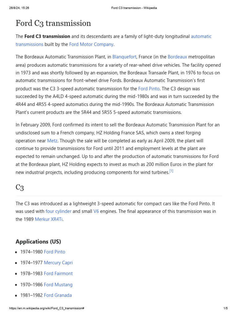 Ford C3 Transmission - Wikipedia | PDF | Motor Vehicle | Car