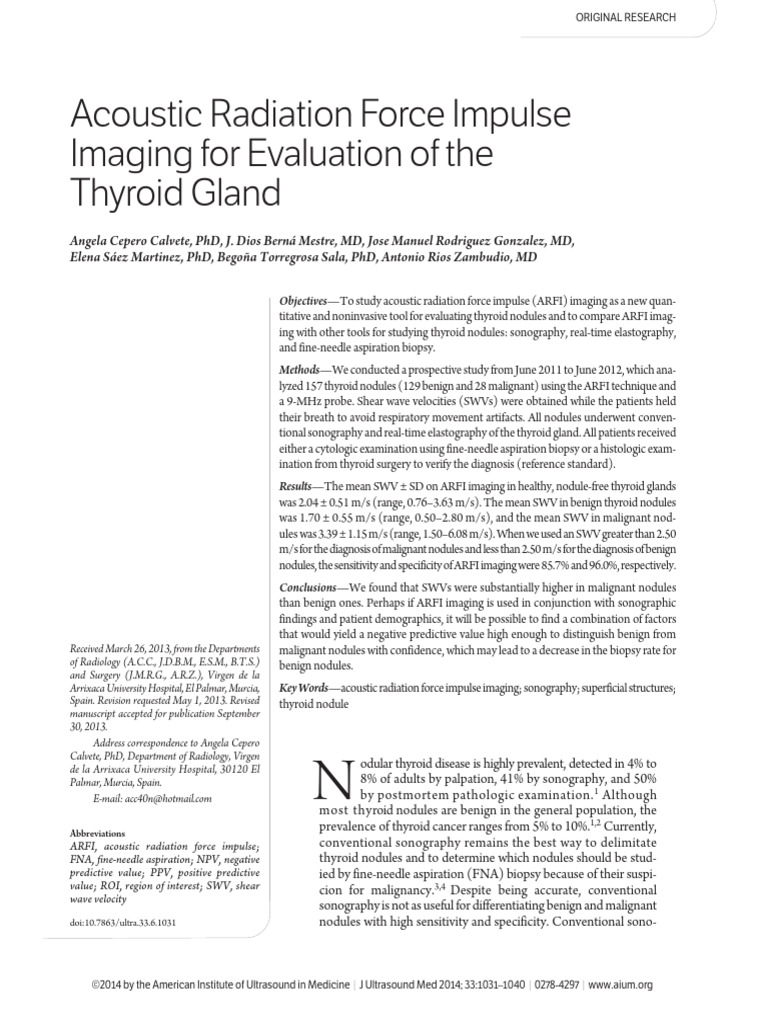 Acoustic Radiation Force Impulse Imaging For Evaluation of The Thyroid ...