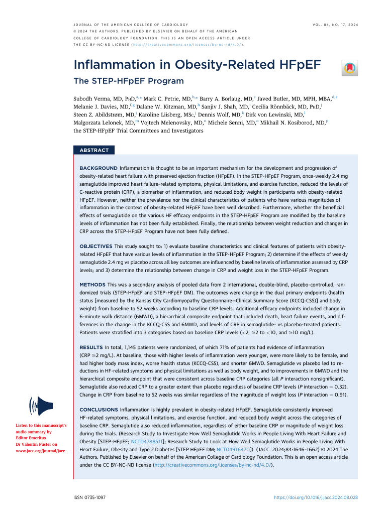 STEP HFpEF | PDF | Placebo Controlled Study | C Reactive Protein