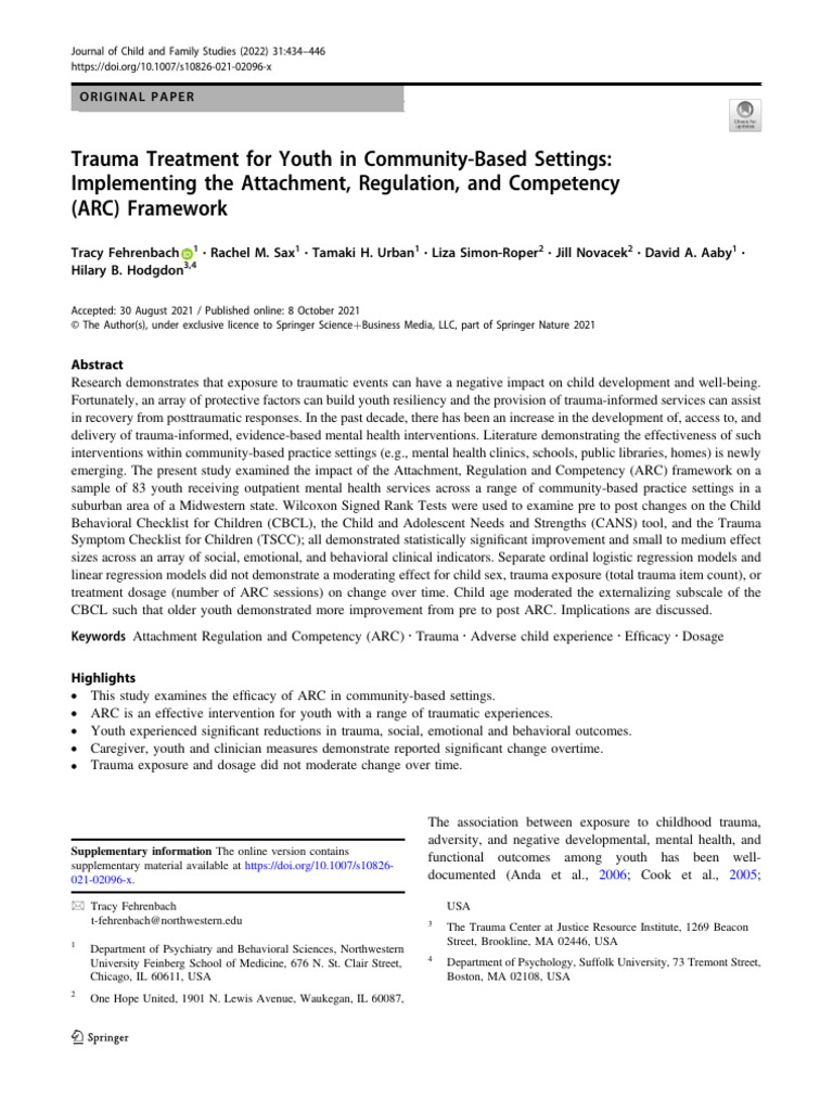 ARC Framework for Youth Trauma Treatment | PDF | Psychological Trauma ...
