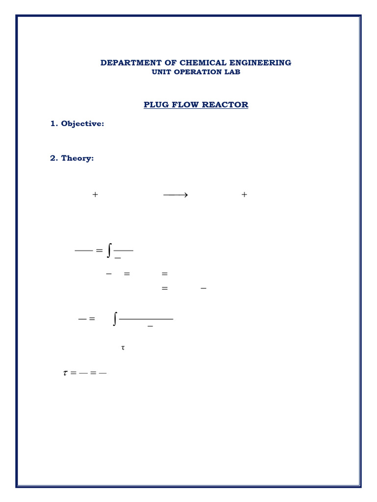 Plug Flow Reactor Experiment Guide | PDF | Chemical Reactor | Mole (Unit)