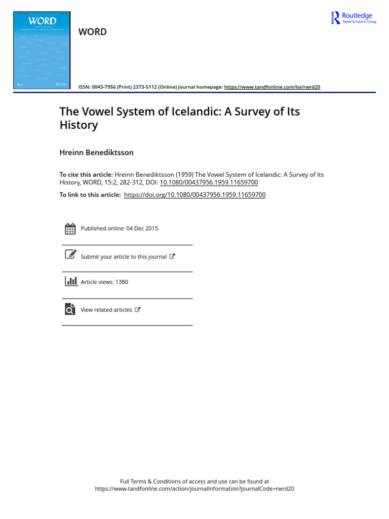 Icelandic Vowel System History Survey | PDF | Phoneme | Vowel
