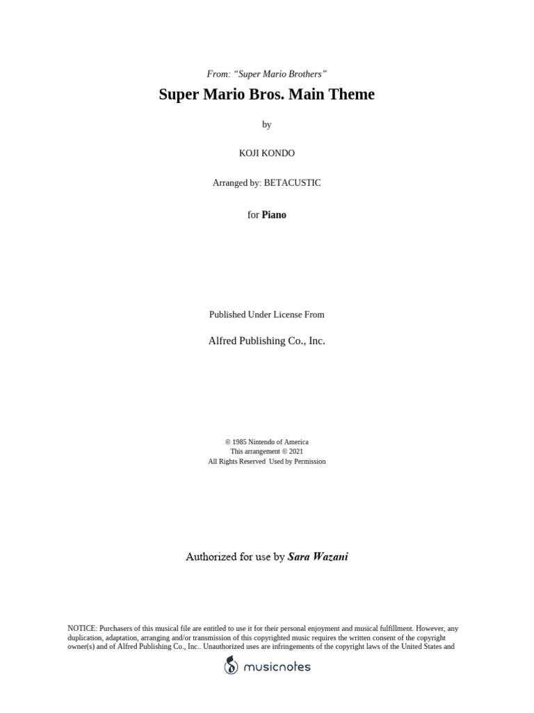 Super Mario Bros. Main Theme - C Major - MN0227913 | PDF