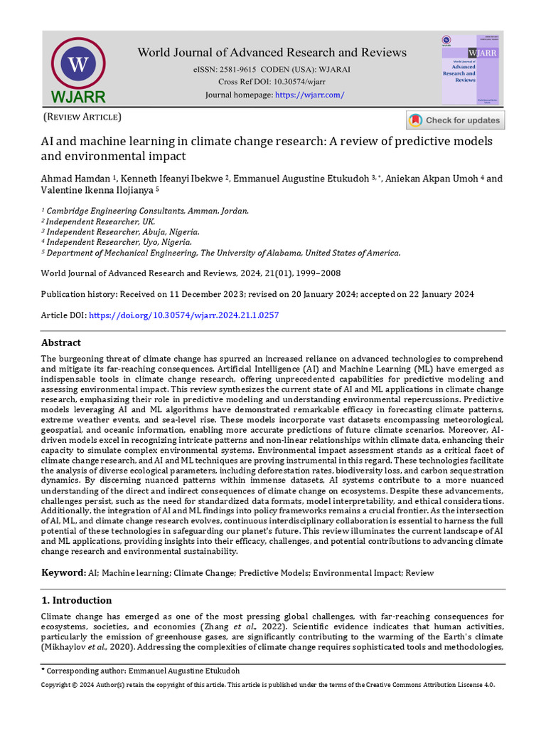 Ai And Machine Learning And Climate Change Research Pdf Machine