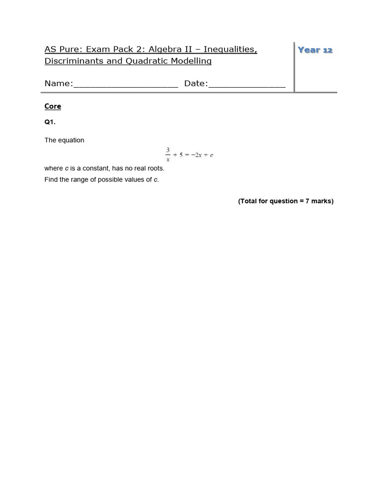 Algebra II Inequalities & Quadratic Modeling Exam | PDF | Area ...